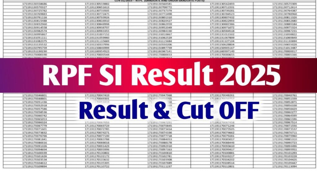 RPF SI Result 2025 ,(OUT), Sub Inspector Cut Off Marks, Merit List Pdf ...